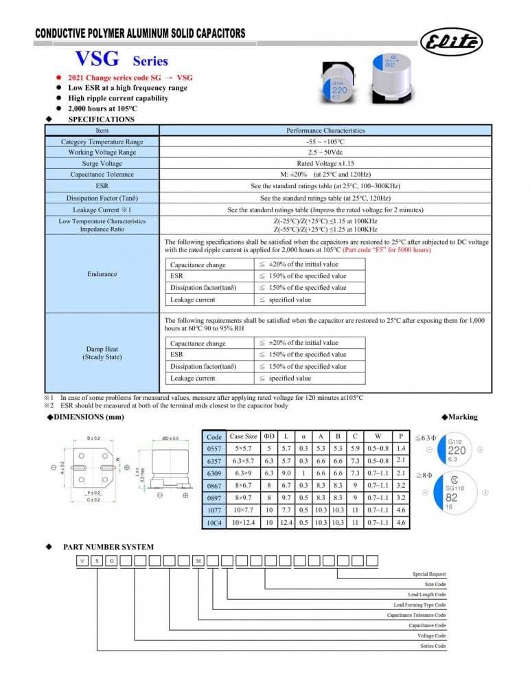 Chinsan VSG series datasheet page 1