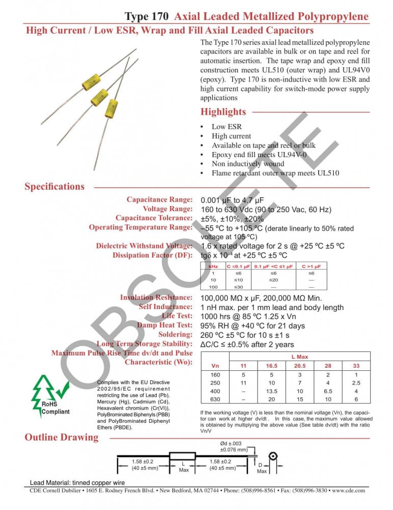 CDE Type 170 datasheet page 1