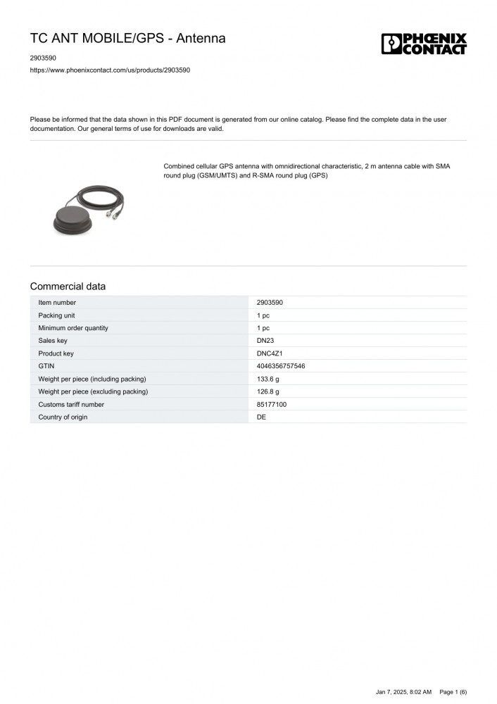 Phoenix Contact 2903590 technical document page 1