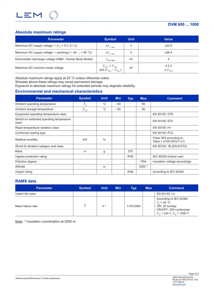 LEM DVM series datasheet page 3