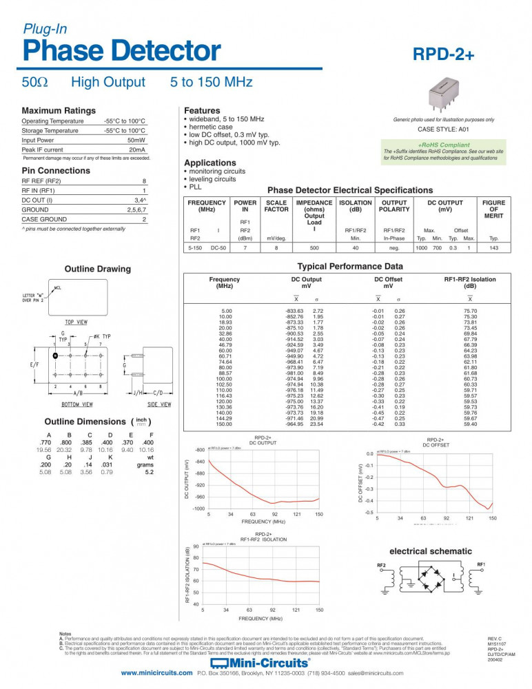 Mini-Circuits RPD-2+ datasheet page