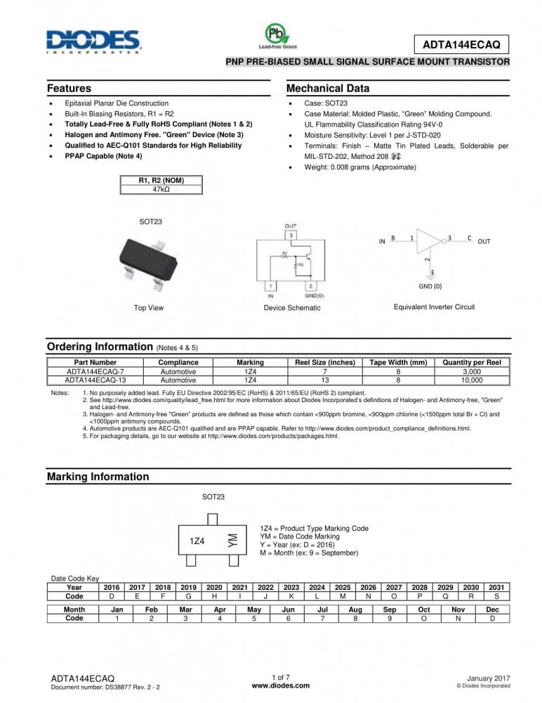 ADTA144ECAQ-13 datasheet page 1