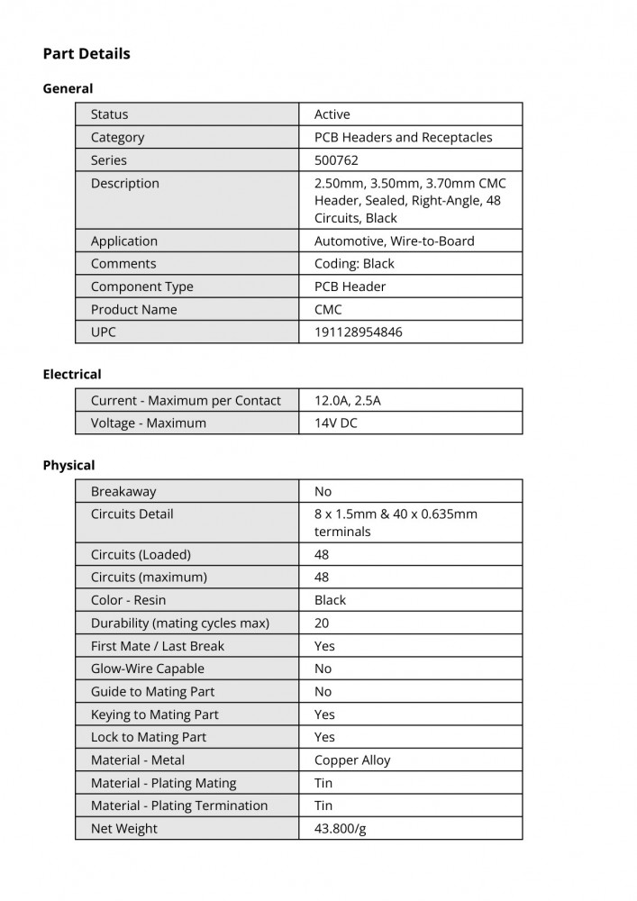 Technical document image 2 for MOLEX 5007621001