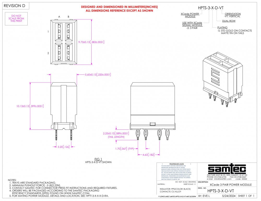 Samtec HPTS-3-X-D-VT drawing reference