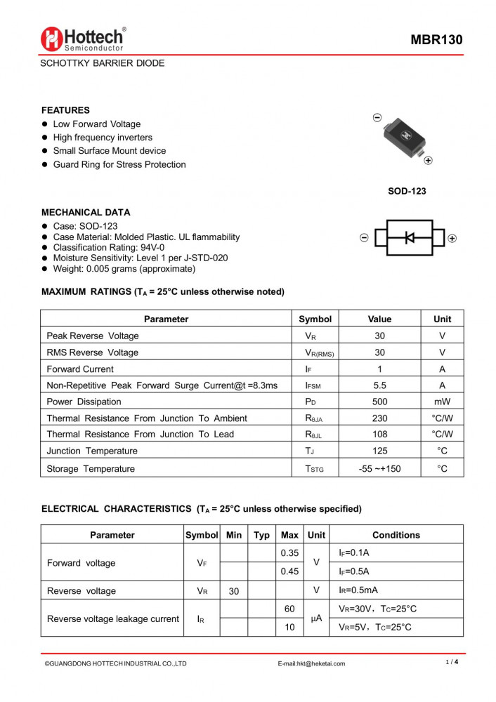 MBR130 datasheet page 1