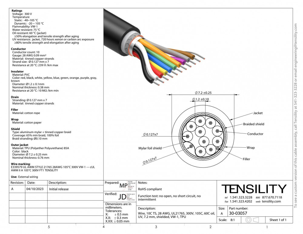 Tensility 30-03057 cable product drawing preview