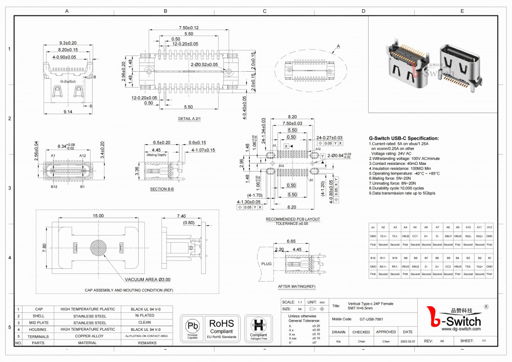 G-Switch GT-USB-7061 technical drawing