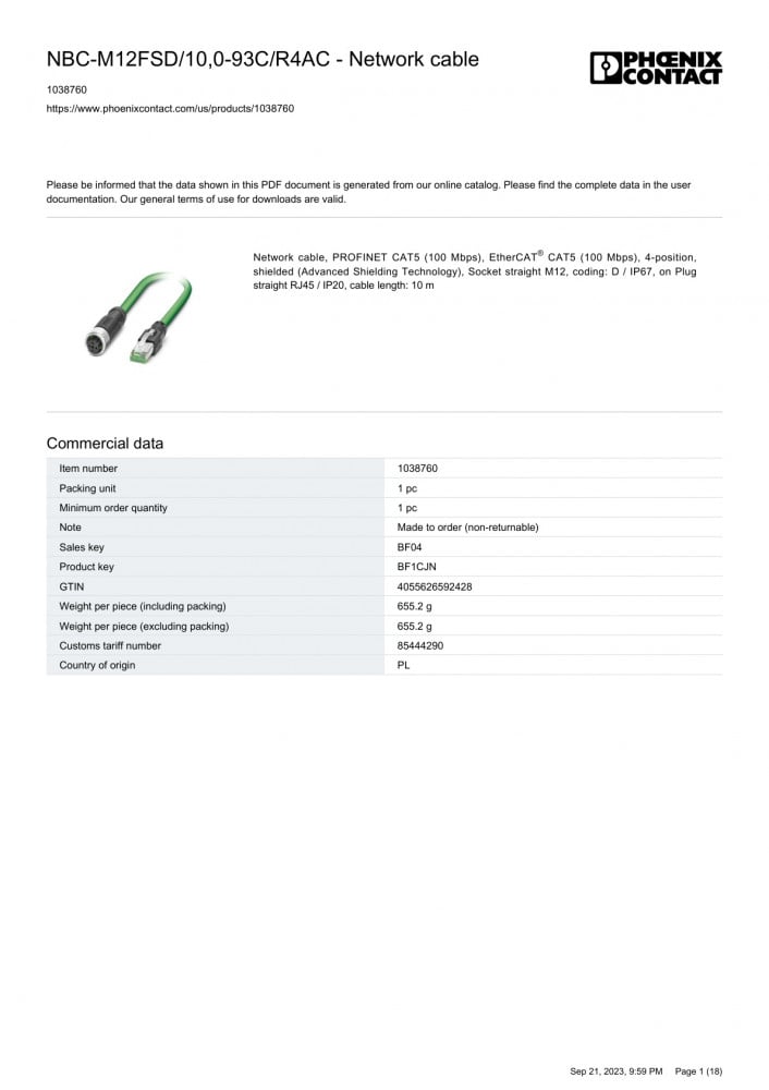 Phoenix Contact 1038760 document page 1