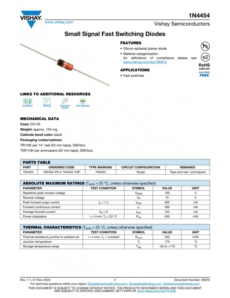 Vishay 1N4454 datasheet page 1