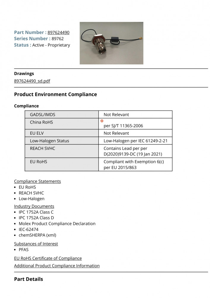 MOLEX 897624490 technical drawing preview, page 1