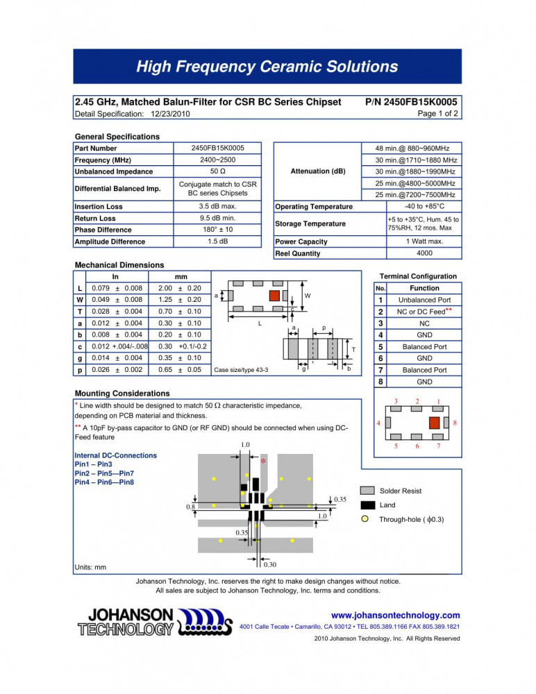2450FB15K0005 specification page 1