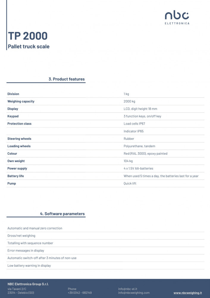 TP 2000 pallet truck scale product document, page 2