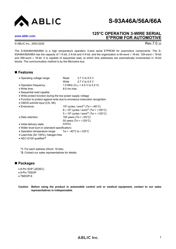 S-93A46A/56A/66A datasheet page 1