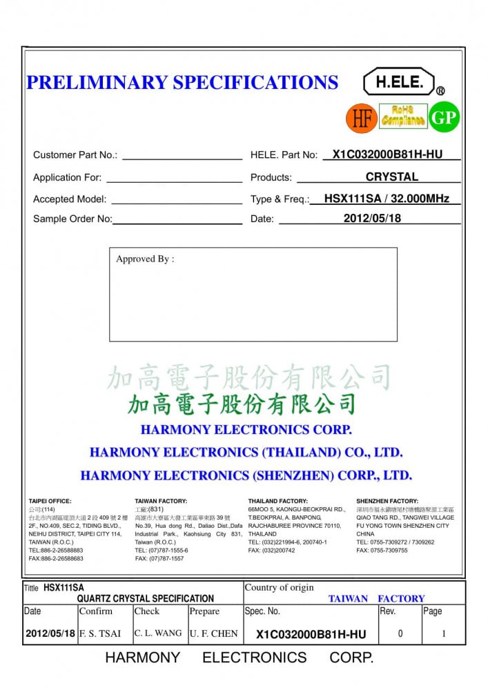 X1C032000B81H-HU datasheet page 1