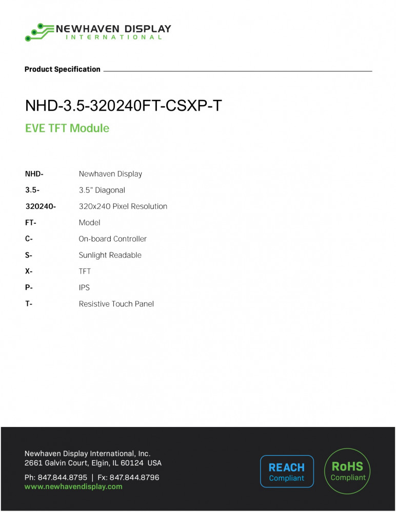 NHD-3.5-320240FT-CSXP-T specification page 1