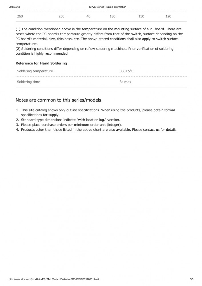 SPVE110801 packing and soldering information