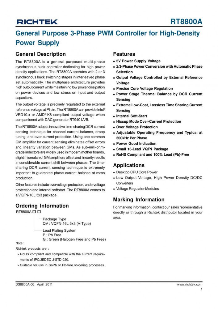 RT8800A datasheet page 1