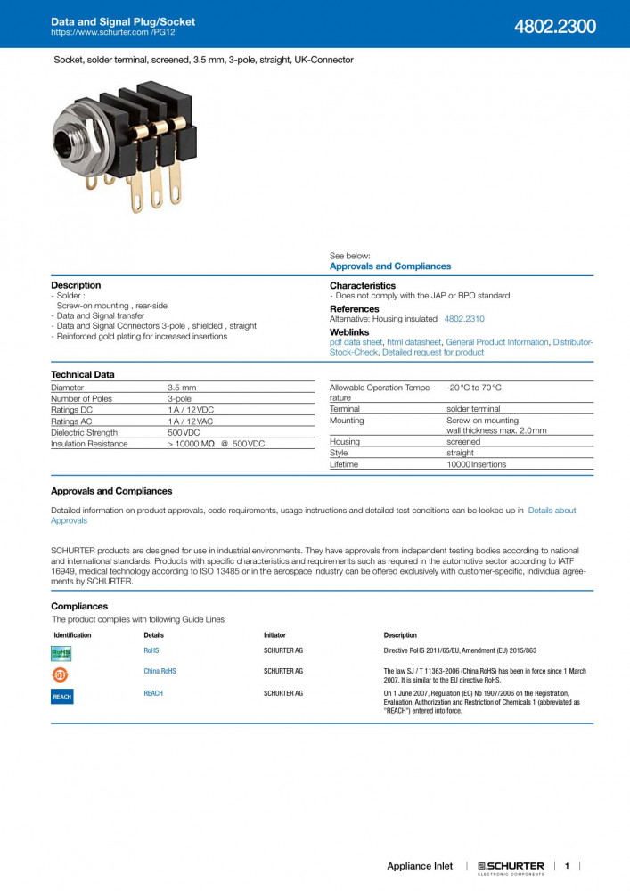 SCHURTER 4802.2300 technical document page 1