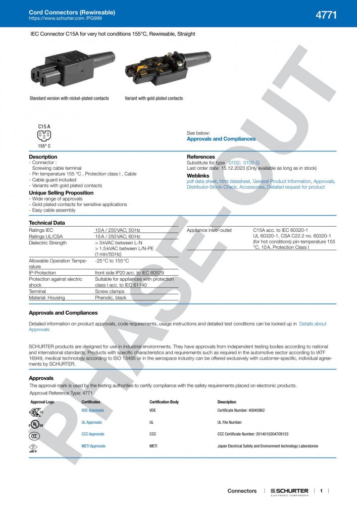 SCHURTER 4771.0110 technical document page 1