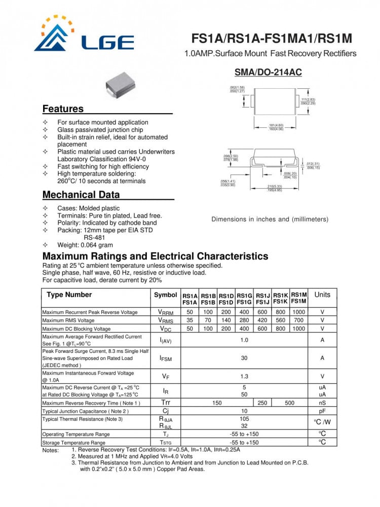 LGE RS1M datasheet page 1