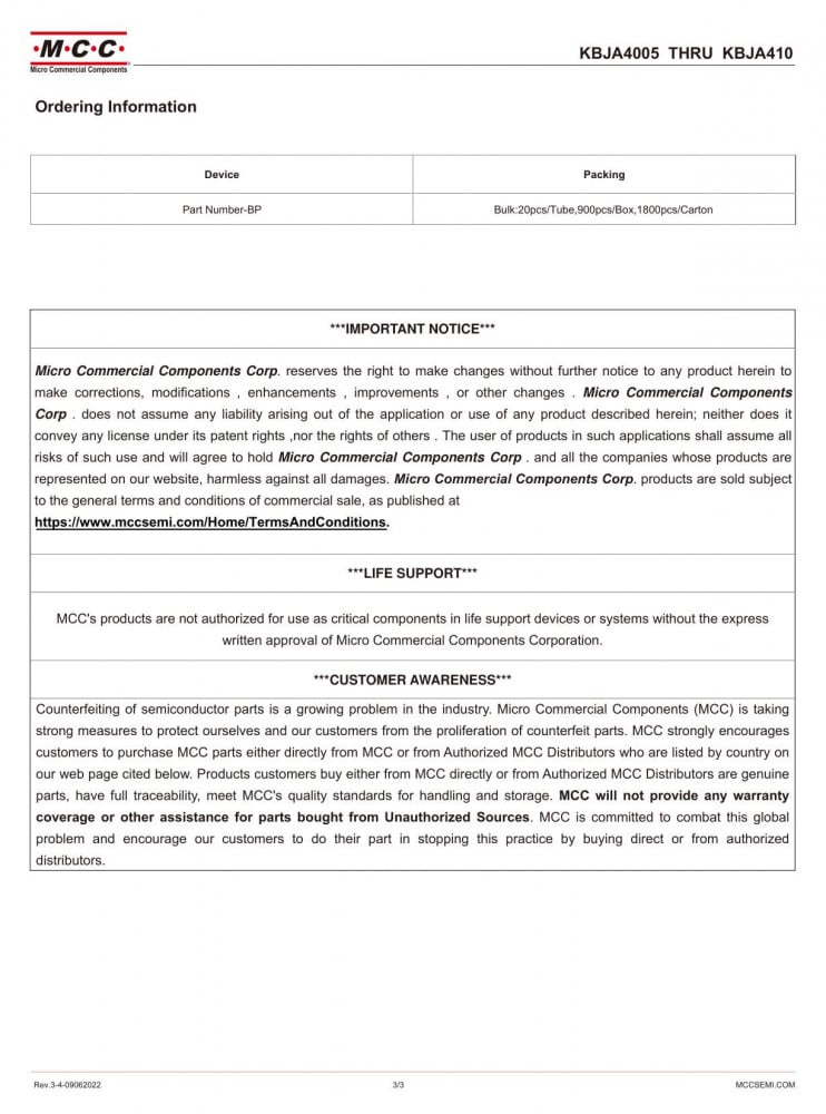 MCC KBJA410-BP datasheet page 3