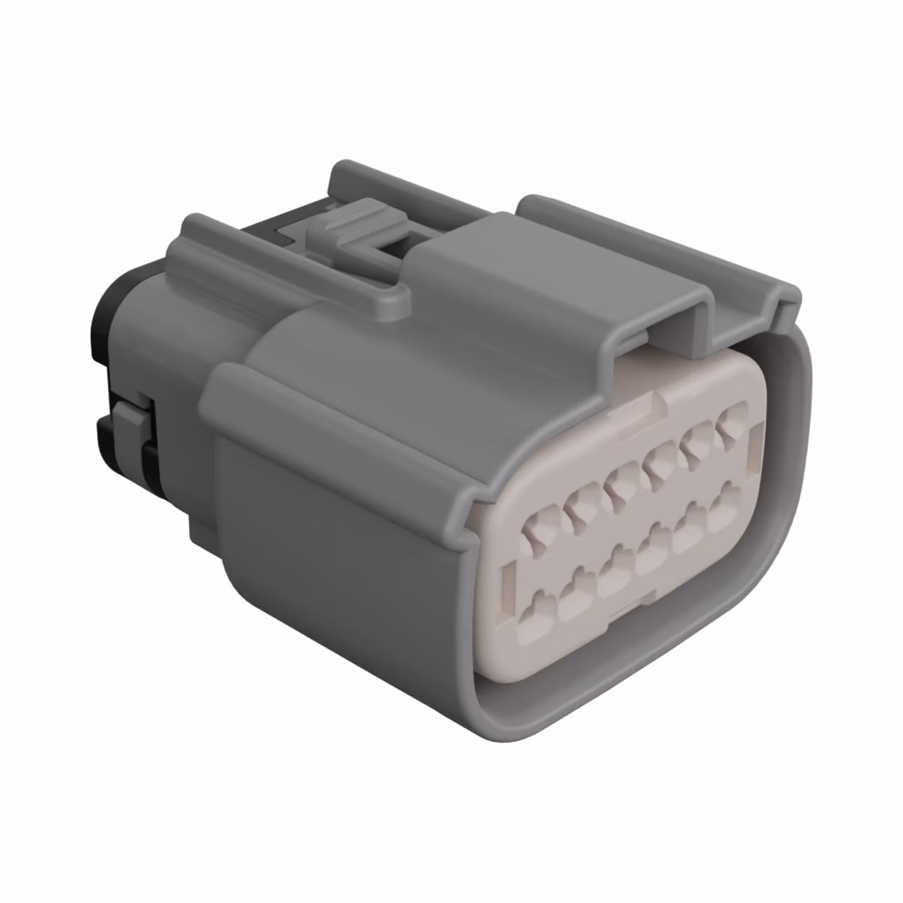 MX150 Mat-Sealed Female Connector Assembly, Dual Row, 12 Circuits, Keying Option B, without Connector Position Assurance, with Clip-Slot, Light Gray for sale