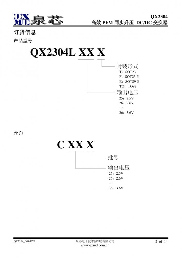 QX2304 technical document page 2