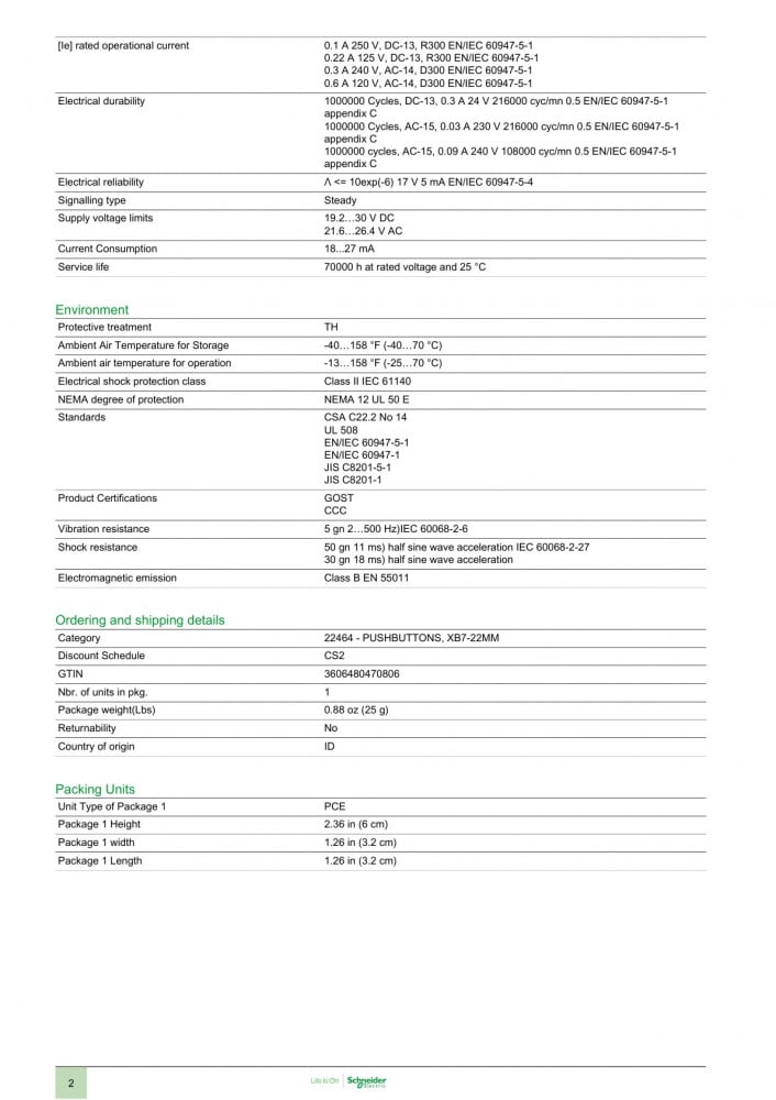 XB7NW34B2 technical document page 2