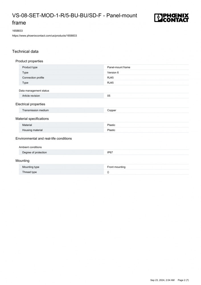Phoenix Contact 1658833 technical document page 2