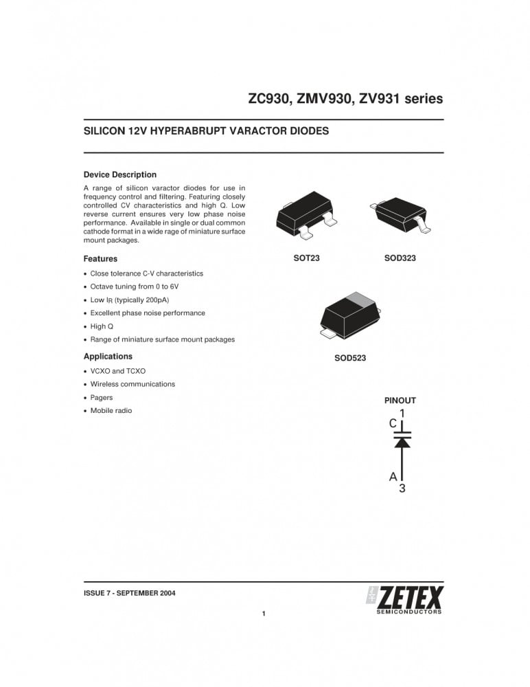 ZC934TA datasheet page 1