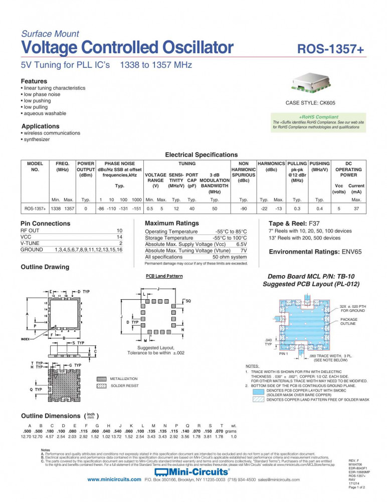 ROS-1357+ datasheet page 1