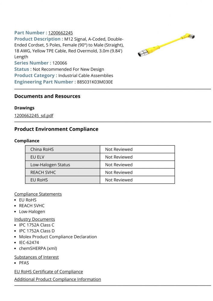 MOLEX cordset technical drawing page 1