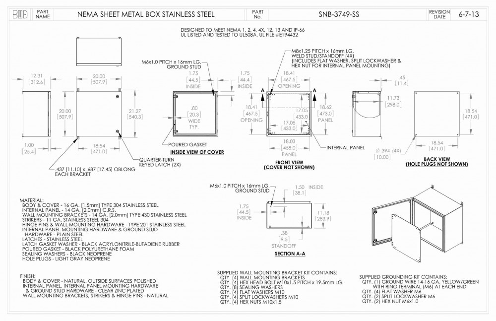 SNB-3749-SS product drawing and technical documentation