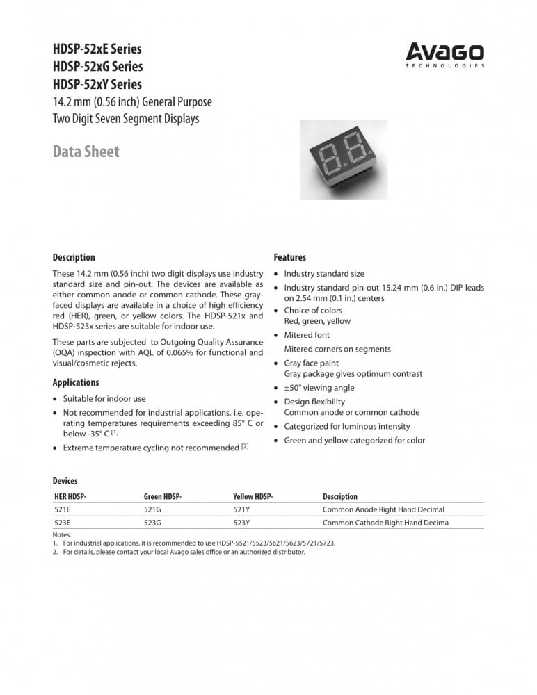 HDSP-521E datasheet page 1