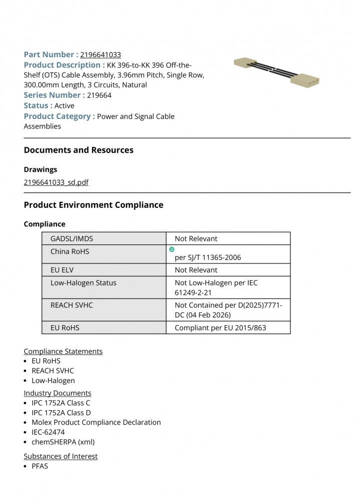 MOLEX 2196641033 drawing page 1