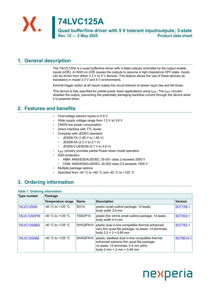 74LVC125A datasheet page 1