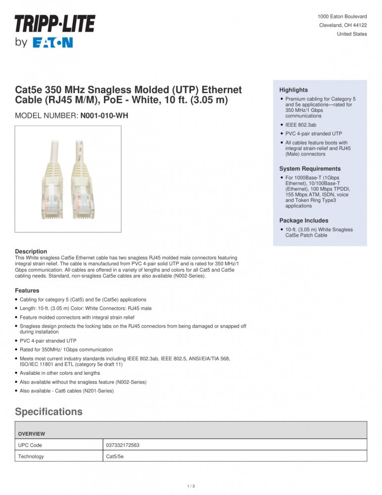 N001-010-WH technical document page 1