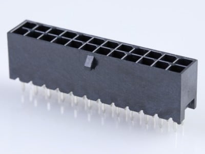 Micro-Fit+ Vertical Header, Through Hole, 3.00mm Pitch, Dual Row, 4 Circuits, Tin (Sn) Plating, Glow-Wire Capable, Black, Tape and Reel