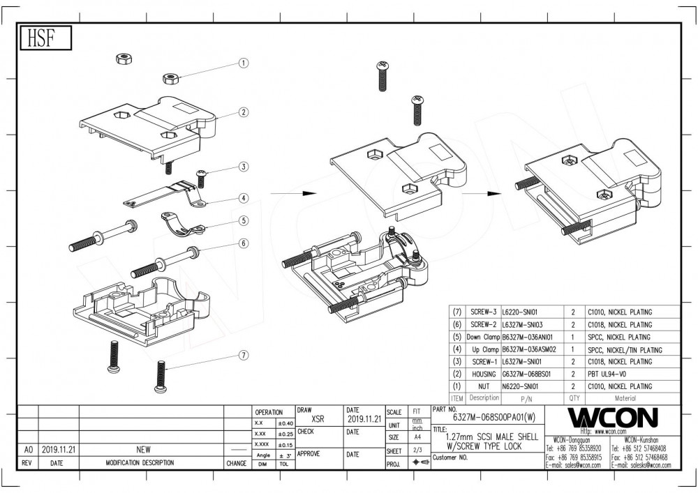 WCON 6327M-068S00PA01(W) bill of materials, sheet 2 of 3