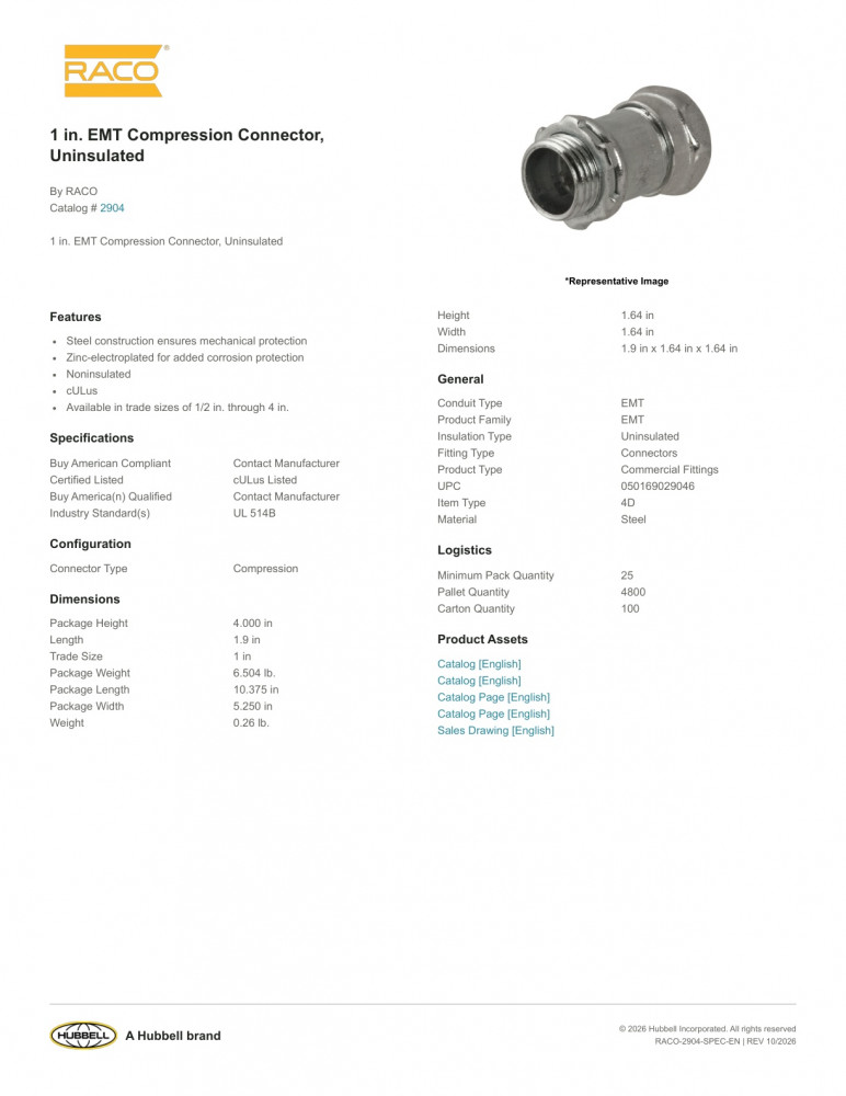 Technical document image for RACO catalog 2904