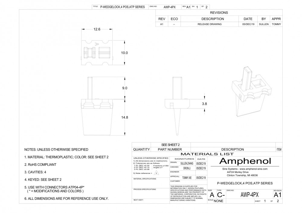 Amphenol AWP-4PX drawing sheet 1