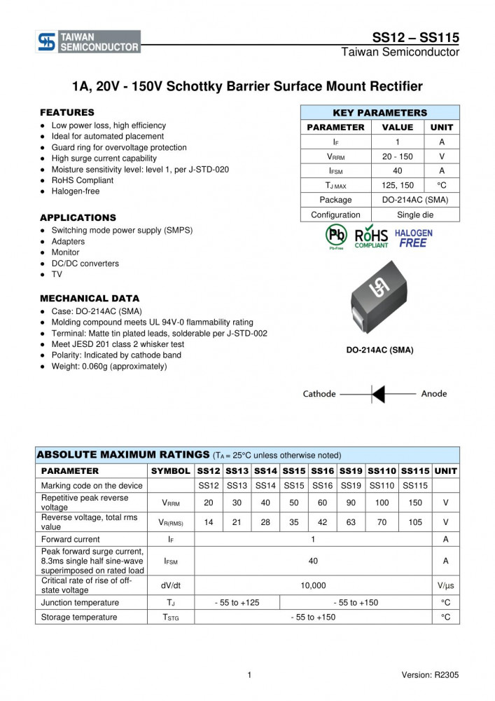 SS15 datasheet page 1