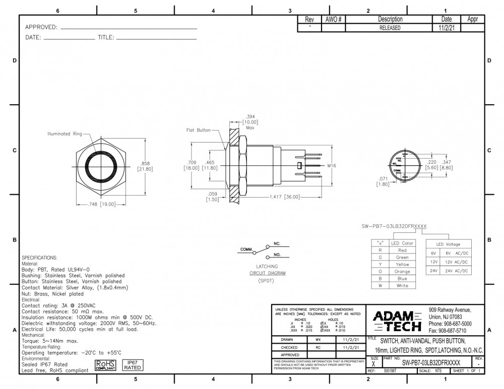 ADAM TECH SW-PB7-03LB32DFRXXXX product drawing