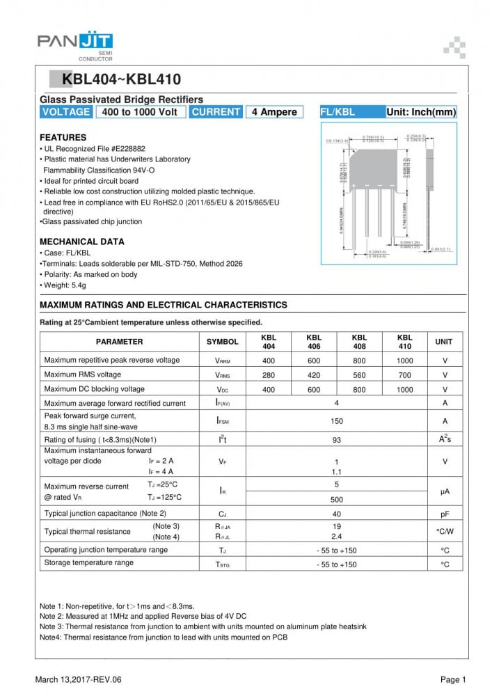 PANJIT KBL408 datasheet page 1