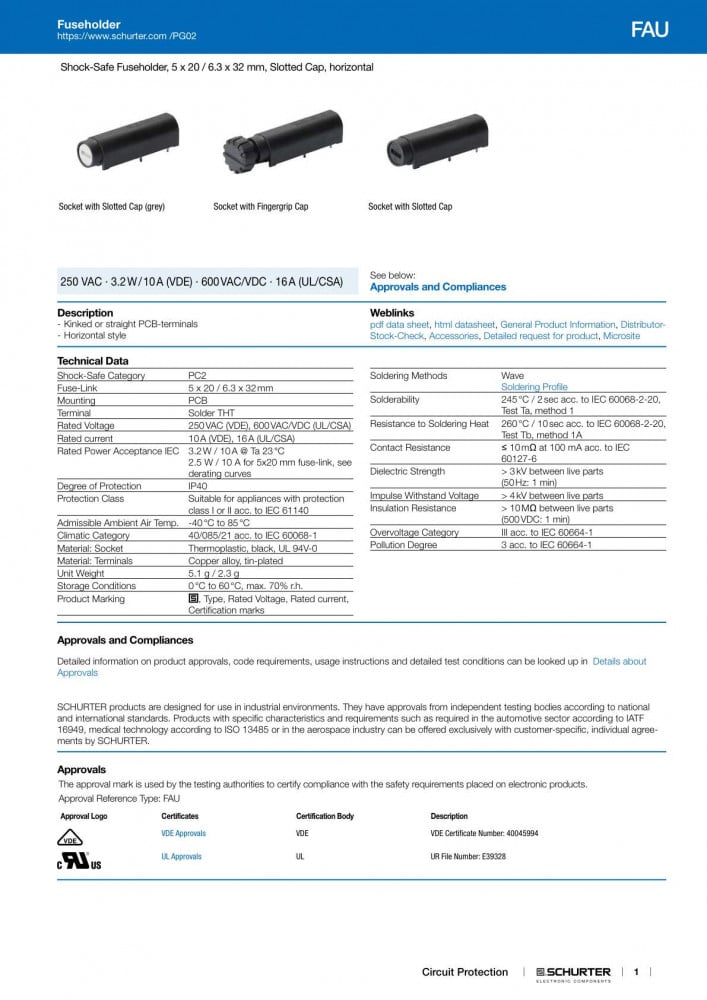 SCHURTER 0031.3581 technical document page 1