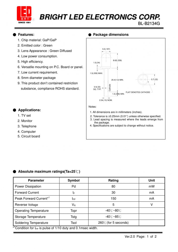 BL-B2134G datasheet page 1 preview