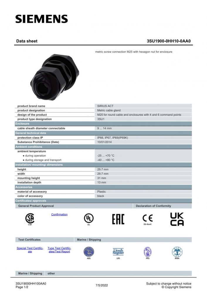SIEMENS 3SU19000HH100AA0 datasheet page 1