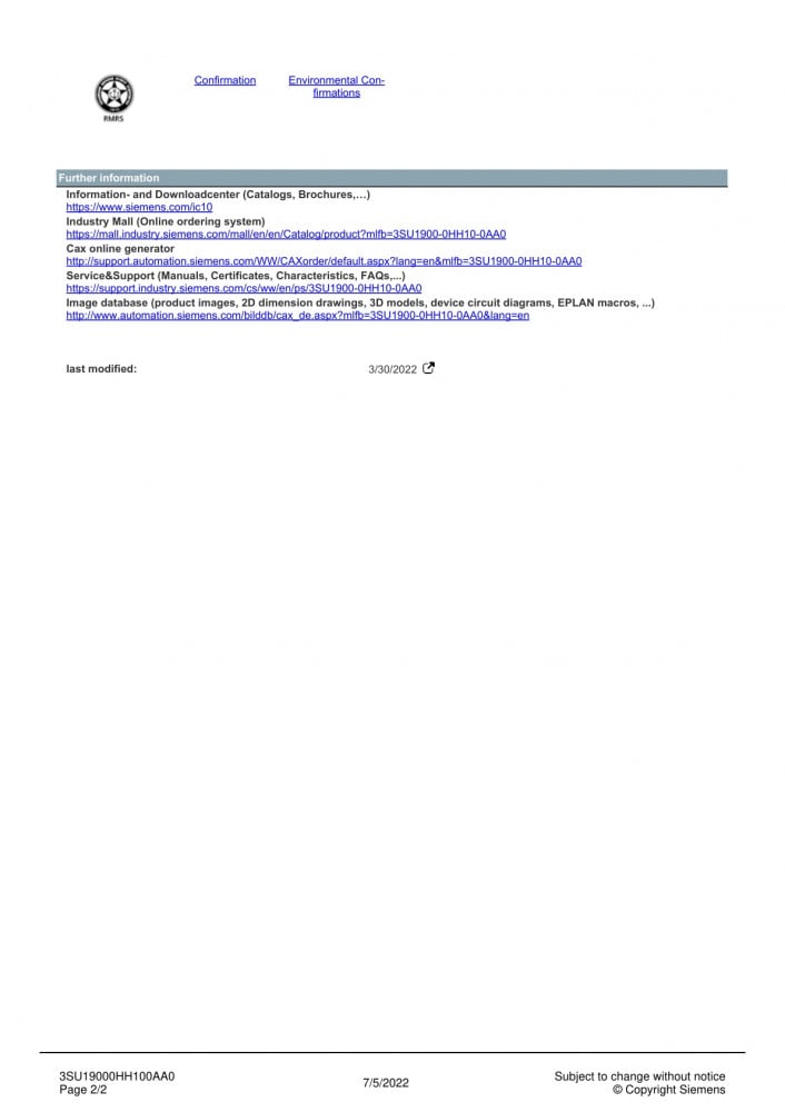 SIEMENS 3SU19000HH100AA0 datasheet page 2