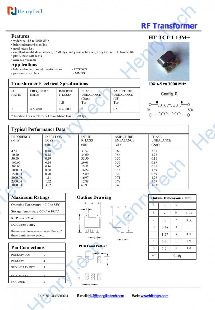 HT-TC1-1-13M+ technical datasheet page