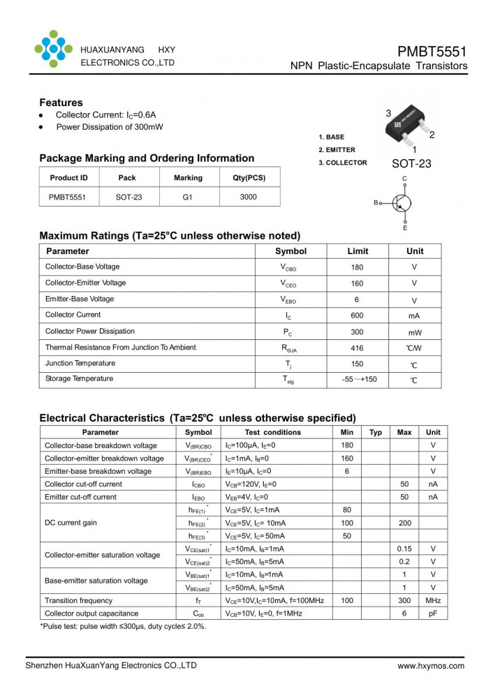 PMBT5551-HXY datasheet page 1